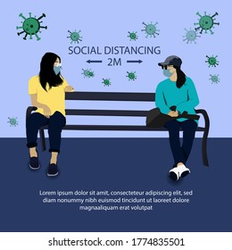 Social Distancing Ilustration Vector People Sit Stock Vector (Royalty ...