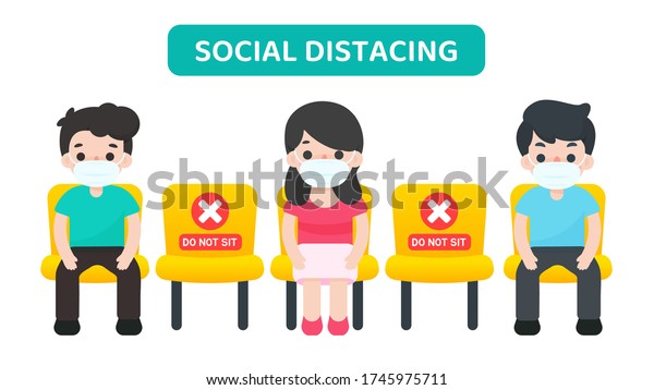 Social Distancing Vector Cartoon People Sitting Stock Vector (Royalty ...