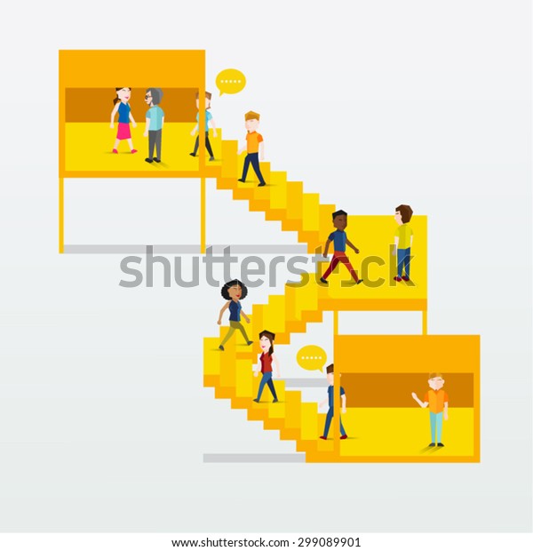 Social Groups People Indoor Building Staircase Stock Vector (Royalty ...