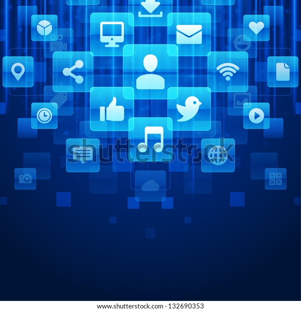 Social media icons and light vector background - Stock Image - Everypixel