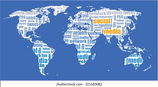 Social Media Tagcloud World Map Illustration Stock Vector (Royalty Free ...