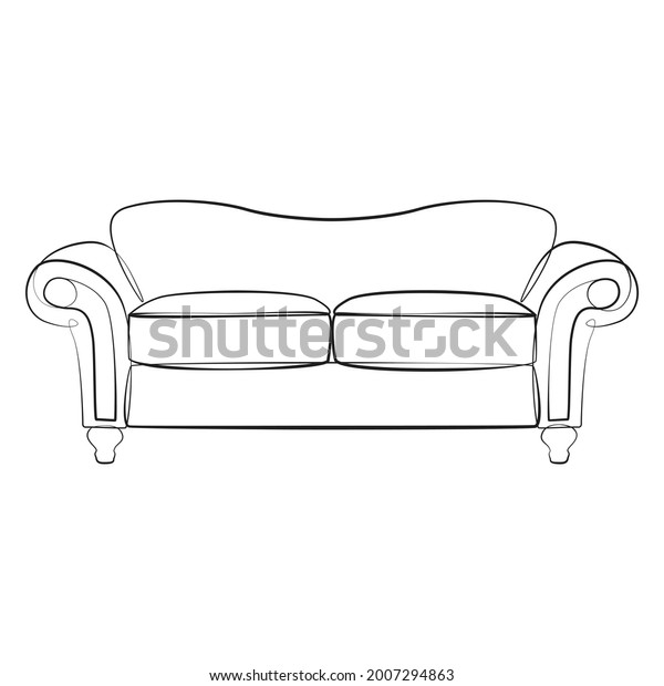 Sofa Line Drawing On White Isolated Stock Vector (Royalty Free ...