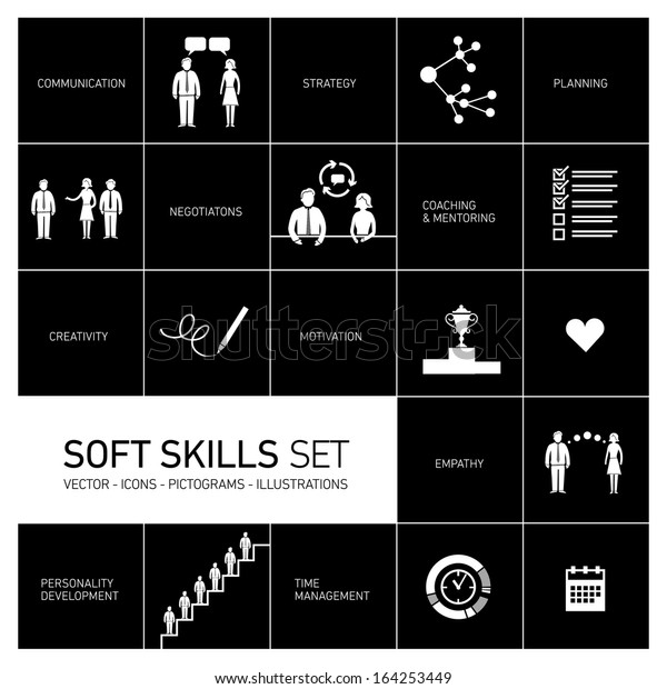 Soft Skills Vector Icons Pictograms Set 스톡 벡터(로열티 프리) 164253449 ...