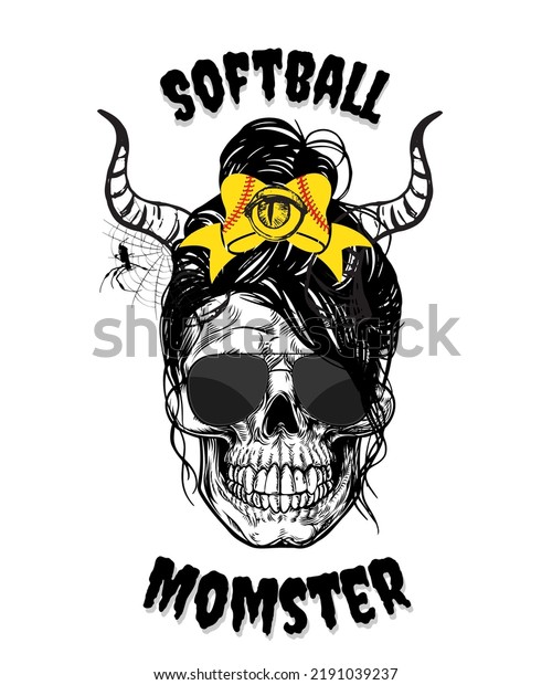 Softball Baseball Momster Skull Vector Graphic Stock Vector (Royalty ...