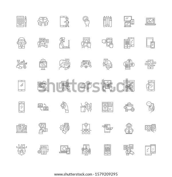 Software Developer Linear Icons Signs Symbols Stock Vector (Royalty ...