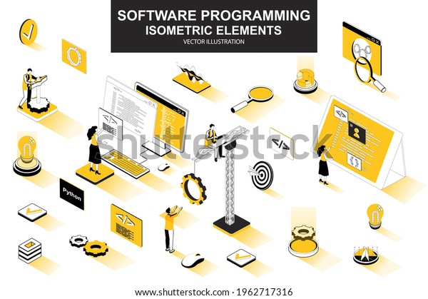 Software Programming Bundle Isometric Elements Program Stock Vector ...