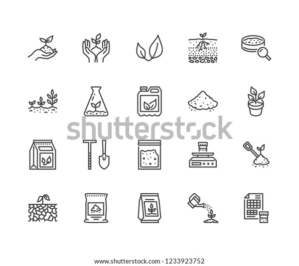 Soil testing flat line icons set. Agriculture, planting vector ...