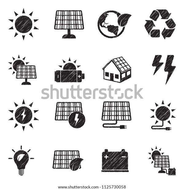 Solar Energy Icons Black Scribble Design Stock Vector (Royalty Free ...