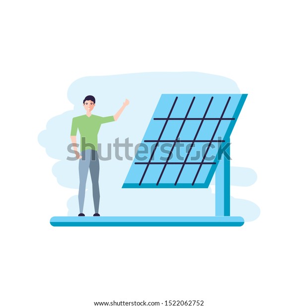 Solar Panel Energy Young Man Vector Stock Vector (Royalty Free ...