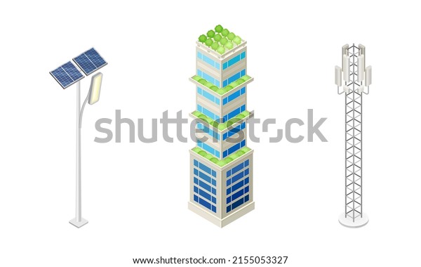 Solar Panels Telecommunication Tower Green Skyscraper: เวกเตอร์สต็อก ...