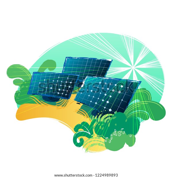 Solar Panels Yellow Fields Illuminated Sun Stock Vector (Royalty Free ...