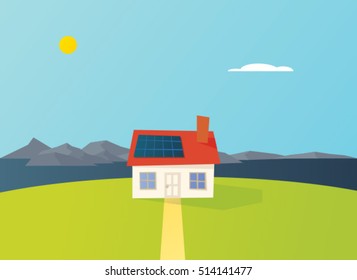 Solar Powered Cartoon House On Lake Stock Vector (Royalty Free) 514141477