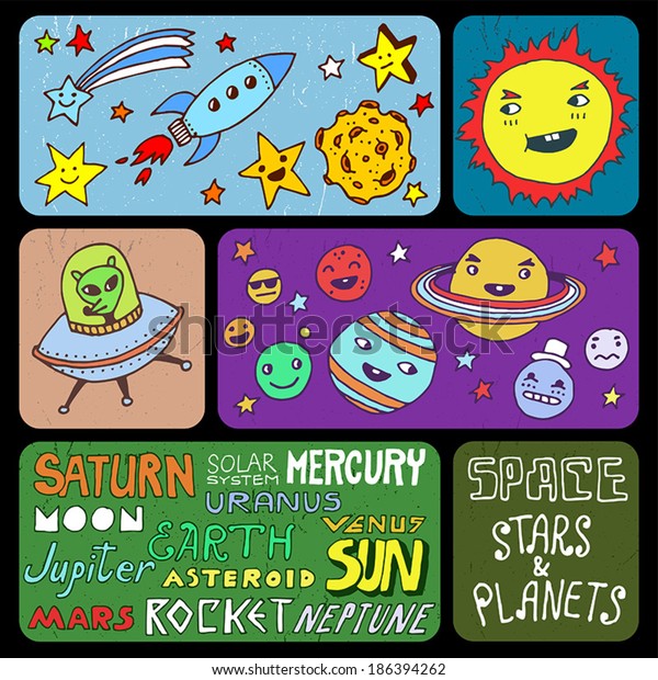 Solar System Doodle Banners Vector Illustration: vector de stock (libre ...
