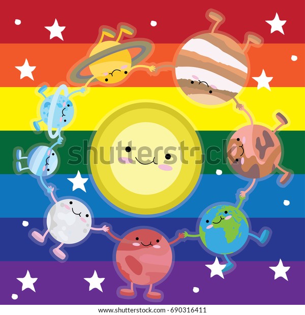 Solar System Planets Holding Hands Around Stock Vector (Royalty Free ...