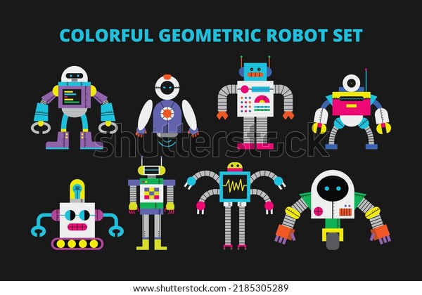 Solarpunk Colorful Geometric Robot Set Stock Vector (Royalty Free ...