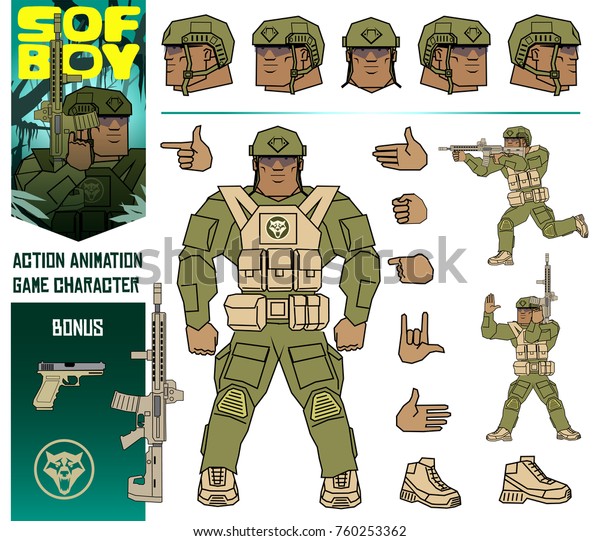 Soldier Action Game Characters Set Animation Stock Vector (Royalty Free ...