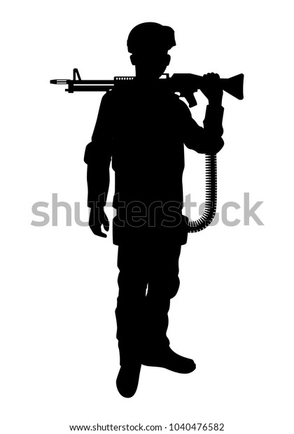Soldier Machine Gun Silhouette Vector 스톡 벡터(로열티 프리) 1040476582 ...