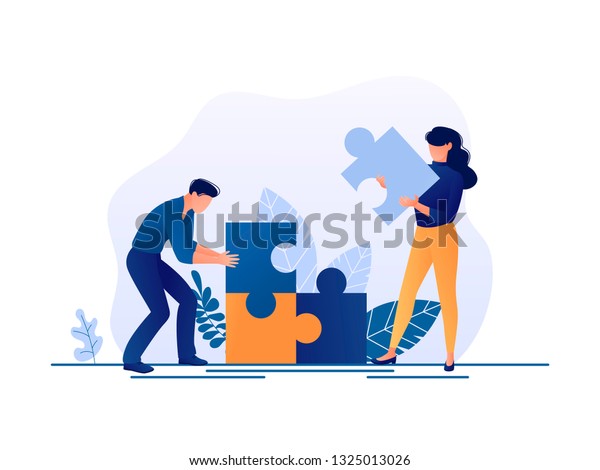 Solution People Fitting Together Pieces Jigsaw Stock Vector (Royalty ...