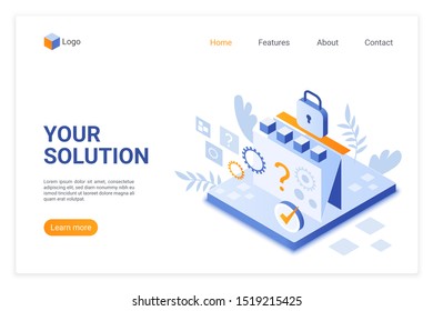Solution Search Isometric Landing Page Vector Stock Vector (Royalty ...