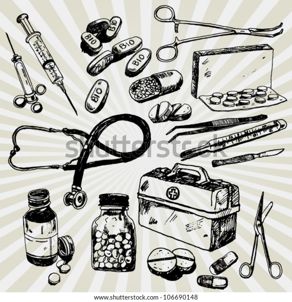 Some Medical Stuff Hand Drawn Stock Vector (Royalty Free) 106690148 ...