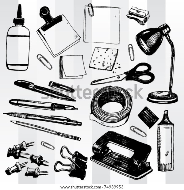 Some Office Stuff Hand Drawn Stock Vector (Royalty Free) 74939953