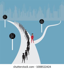 Someone Choose Different Way By Himselfvectorillustration Stock Vector ...