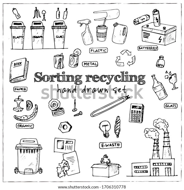 Sorting Recycling Isolated Hand Drawn Doodles: เวกเตอร์สต็อก (ปลอดค่า ...