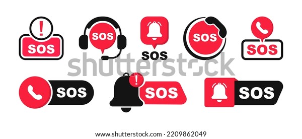 Sos Icon Set Emergency Signs Collection Stock Vector (Royalty Free ...