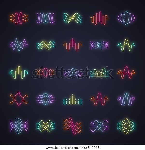 Sound Audio Waves Neon Light Icons Stock Vector (Royalty Free) 1466842043