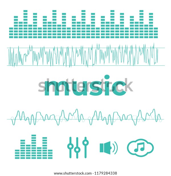 Sound Wave Forms Music Amplitude Waveforms: เวกเตอร์สต็อก (ปลอดค่า ...