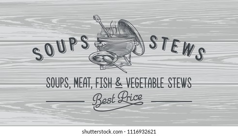 Soup Pot Stew Plate Spoon Sign Stock Vector (Royalty Free) 1116932621 ...