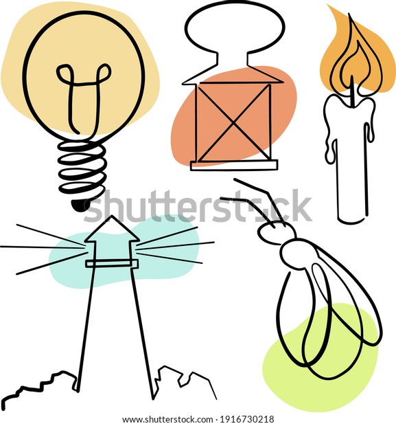 Sources Light Line Art Lighthouse Flashlight Stock Vector (Royalty Free ...