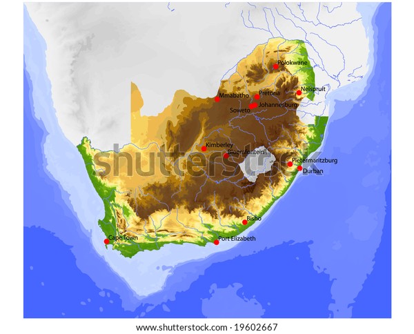 South Africa Physical Vector Map Colored Stock Vector (Royalty Free ...