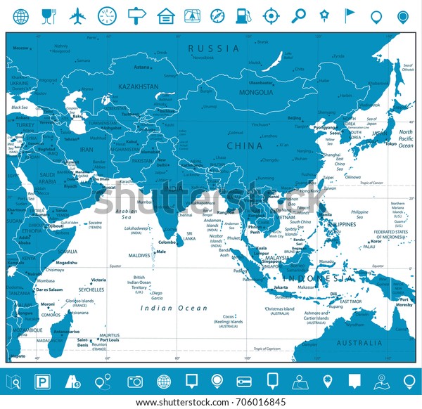 South Asia Map Navigation Icons Detailed Stock Vector (Royalty Free ...