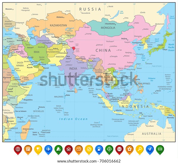 South Asia Political Map Map Pointers Stock Vector (Royalty Free ...