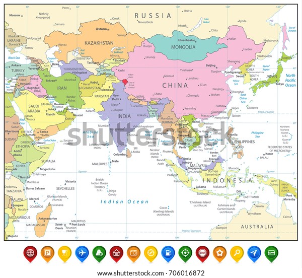 South Asia Political Map Map Pointers Stock Vector (Royalty Free ...