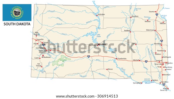 South Dakota Road Map Flag Stock Vector (Royalty Free) 306914513 ...