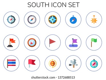 South Icon Set 15 Flat South: vector de stock (libre de regalías ...