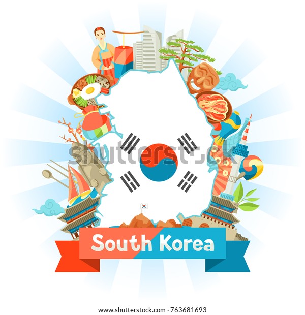 South Korea Map Design Korean Traditional Stock Vector (Royalty Free ...