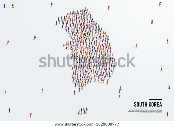 South Korea Map Large Group People Stock Vector (Royalty Free ...