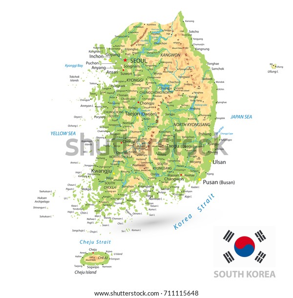 South Korea Physical Map Isolated On 库存矢量图（免版税）711115648 | Shutterstock