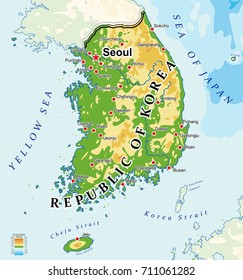 Vektor Stok South Korea Physical Vector Map (Tanpa Royalti) 711061282 ...