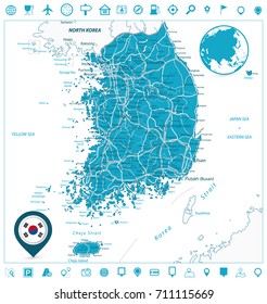 South Korea Road Map Navigation Icons Stock Vector (Royalty Free) 711115669