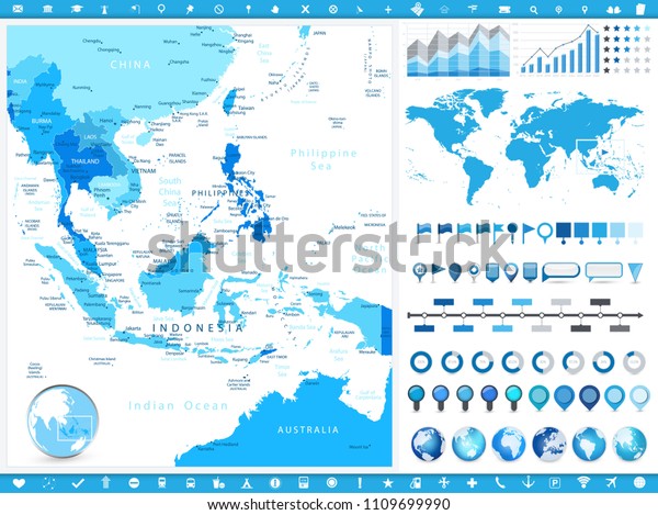 Southeast Asia Map Infographic Elements Detailed Stock Vector (Royalty ...