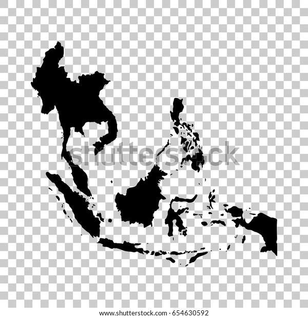 Southeast Asia map isolated on transparent background. Black map for ...