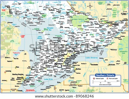 Southern Ontario Map Stock Vector (Royalty Free) 89068246 - Shutterstock