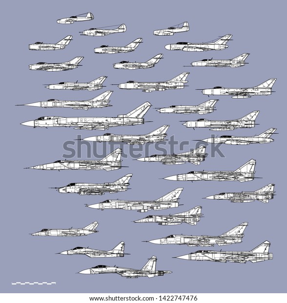 Soviet Cold War Fighters Outline Vector Stock Vector (Royalty Free ...
