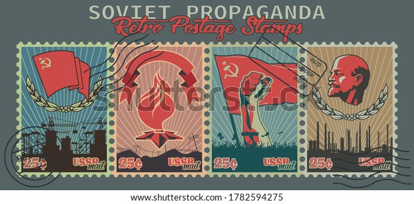 Soviet Propaganda Retro Postage Stamps Old Stock Vector (Royalty Free ...