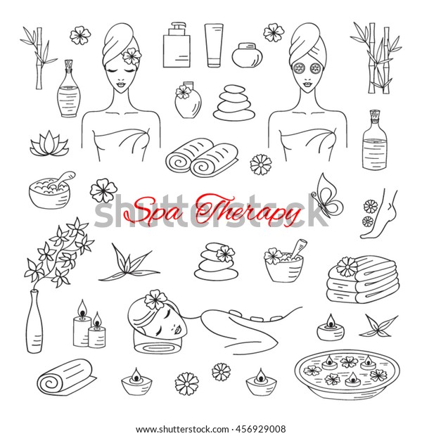Spa Hand Drawn Doodle Icons Vector Stock Vector (Royalty Free) 456929008