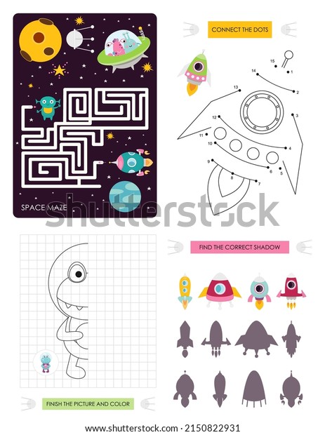 Space Activity Pages Kids Printable Activity: เวกเตอร์สต็อก (ปลอดค่า ...